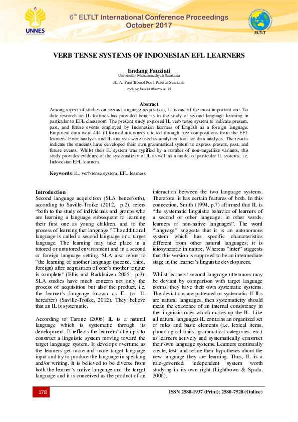 (PDF) The 6 th ELTLT CONFERENCE PROCEEDINGS VERB TENSE SYSTEMS OF ...