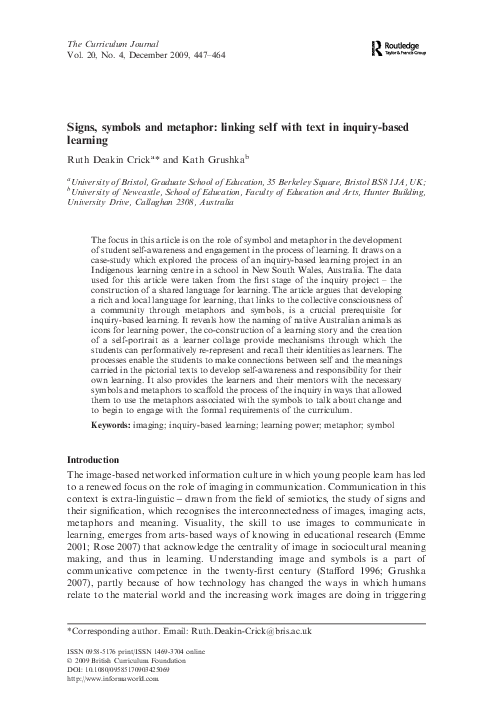 (PDF) Signs, symbols and metaphor: linking self with text in inquiry ...