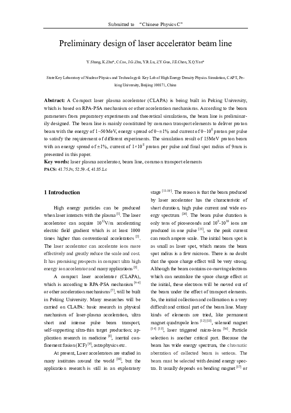 (PDF) Preliminary design of a laser accelerator beam line