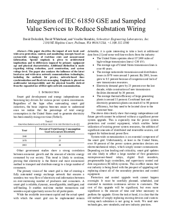 (PDF) Integration of IEC 61850 GSE and Sampled Value Services to Reduce Substation Wiring