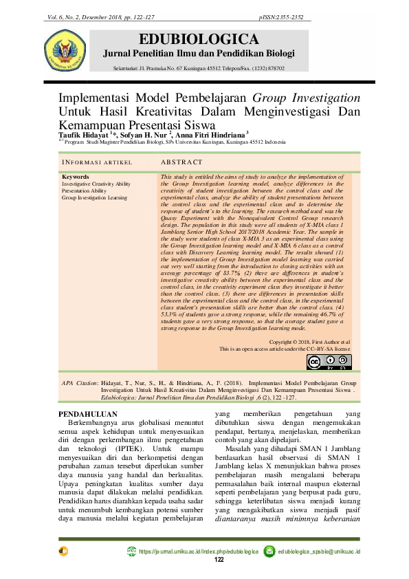 (PDF) Implementasi Model Pembelajaran Group Investigation Berbasis Local Materials Melalui ...