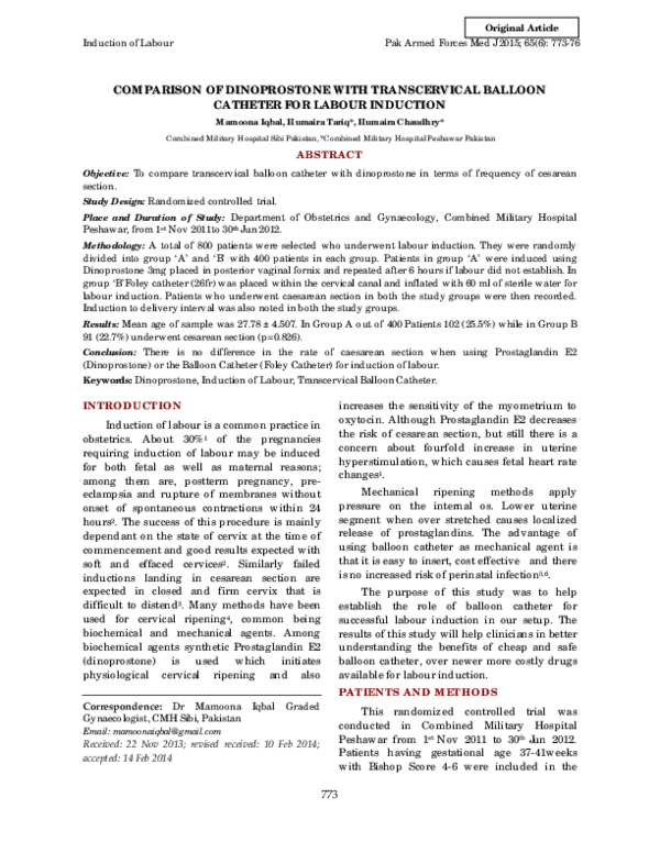 (PDF) Comparison of Dinoprostone with Transcervical Balloon Catheter ...