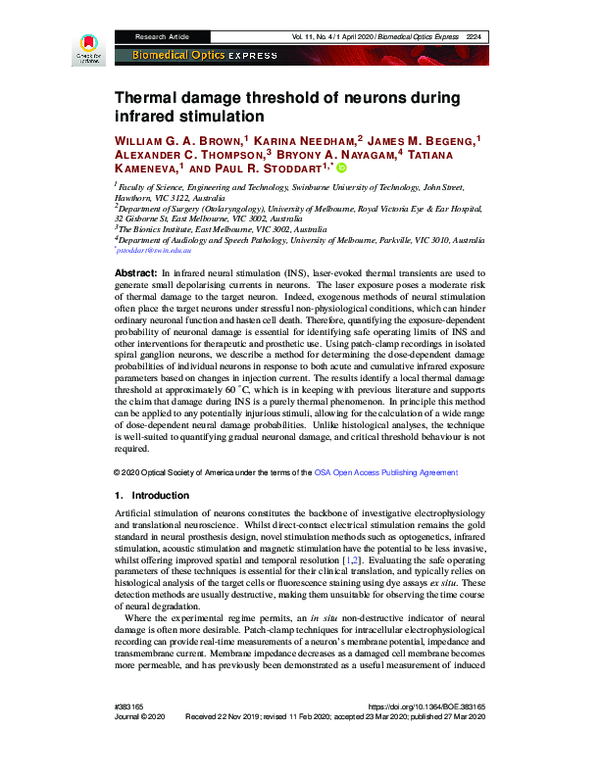 (PDF) Thermal damage threshold of neurons during infrared stimulation ...