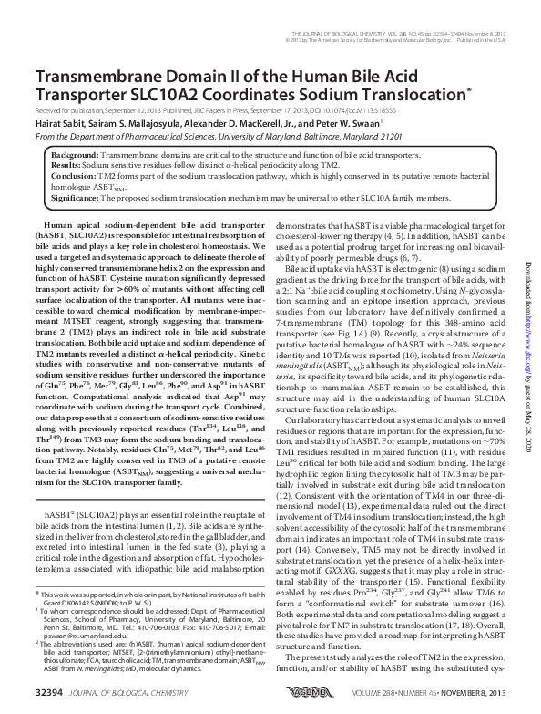 (PDF) Transmembrane Domain II of the Human Bile Acid Transporter ...