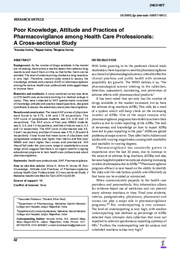 (PDF) Poor Knowledge, Attitude and Practices of Pharmacovigilance among ...