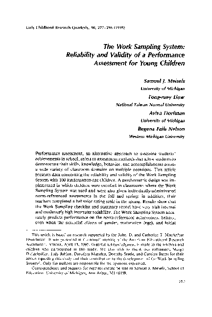 (PDF) The work sampling system: Reliability and validity of a ...