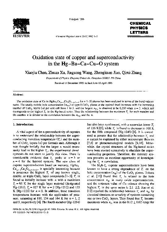 (PDF) Oxidation state of copper and superconductivity in the Hg Ba Ca ...