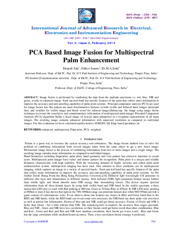 (PDF) PCA Based Image Fusion for MultispectralPalm Enhancement