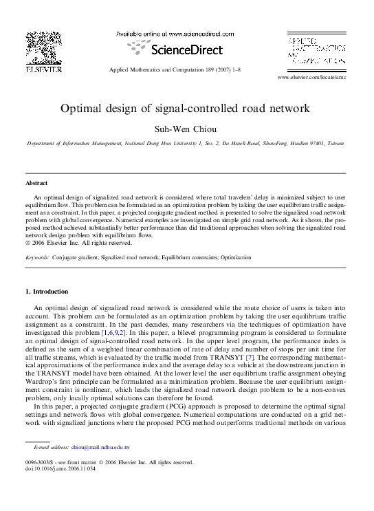 (PDF) Optimal design of signal-controlled road network