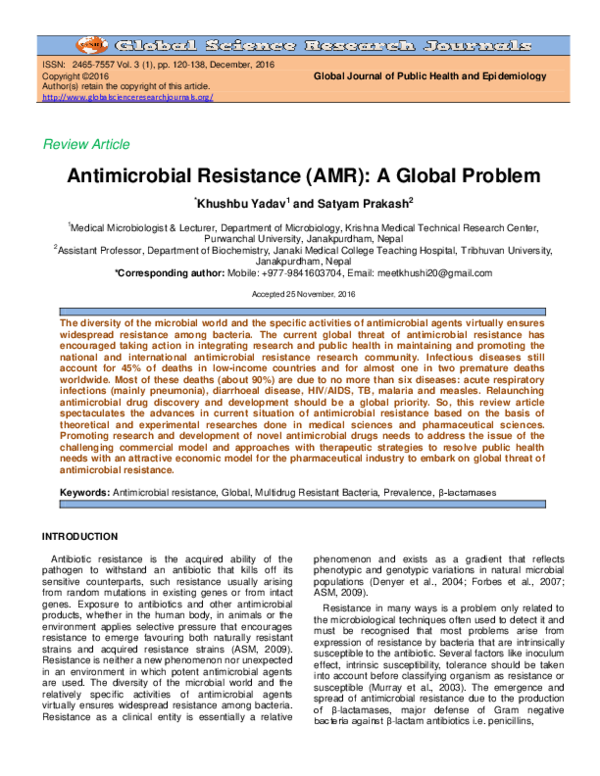 (PDF) Antimicrobial Resistance (AMR): A Global Problem