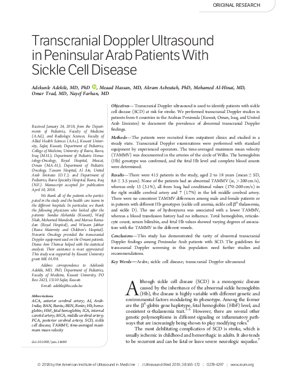 (PDF) Transcranial Doppler Ultrasound in Peninsular Arab Patients With ...