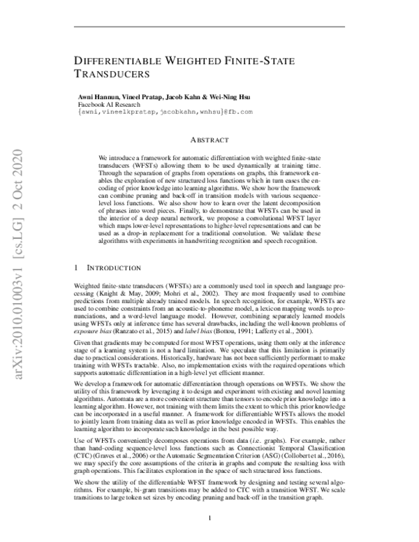 Pdf Differentiable Weighted Finite State Transducers