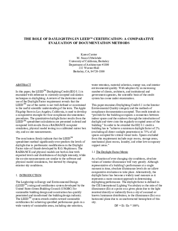 (PDF) The Role of Daylighting in Leedtm Certification : A Comparative ...