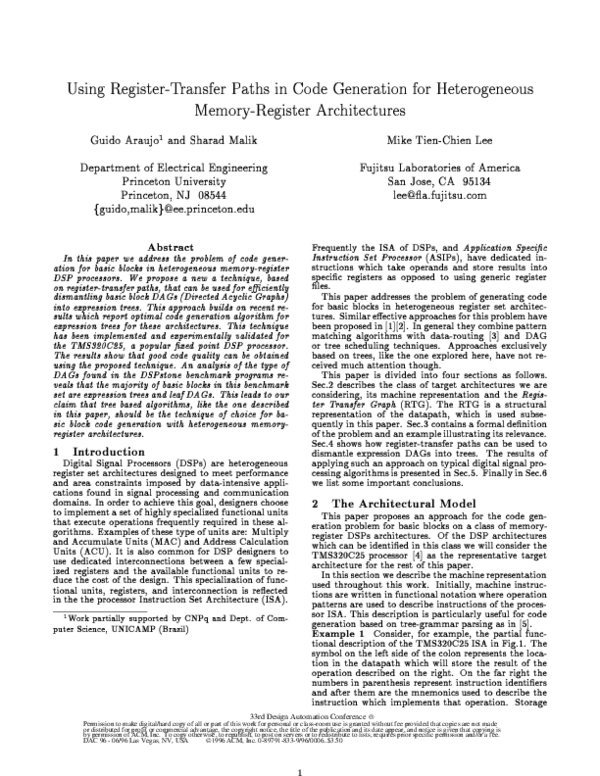 (PDF) Using Register-Transfer Paths In Code Generation for Heterogeneous Memory-Register ...