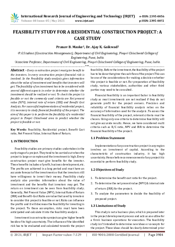 (PDF) Feasibility Study for a Residential Construction Project: A Case ...