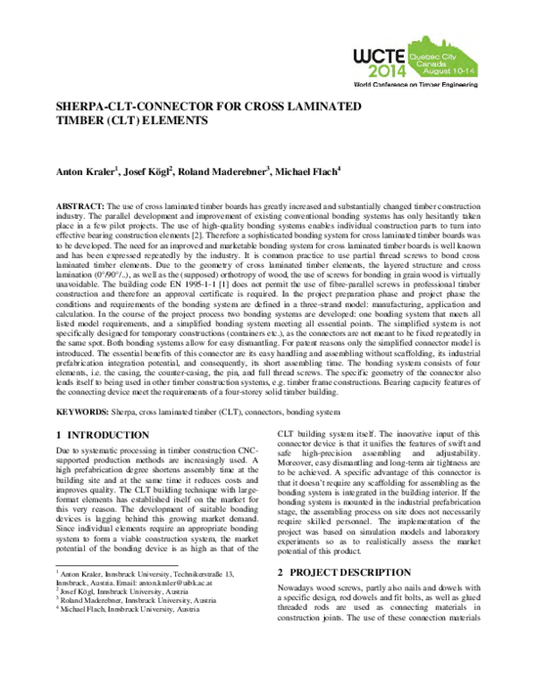 (PDF) Sherpa-CLT-Connector for Cross Laminated Timber ( CLT ) Elements