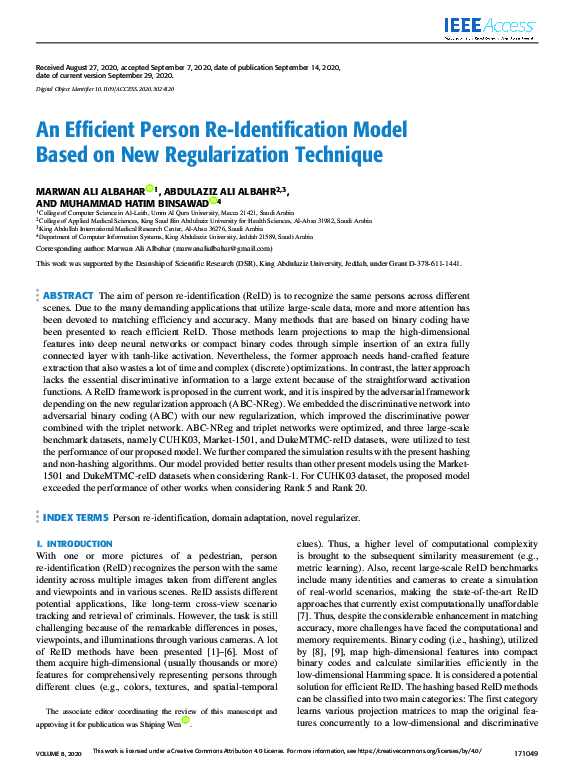 Pdf An Efficient Person Re Identification Model Based On New Regularization Technique