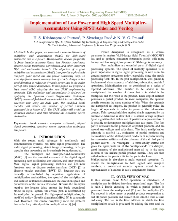 (PDF) Implementation of Low Power and High Speed Multiplier-Accumulator Using SPST Adder and Verilog