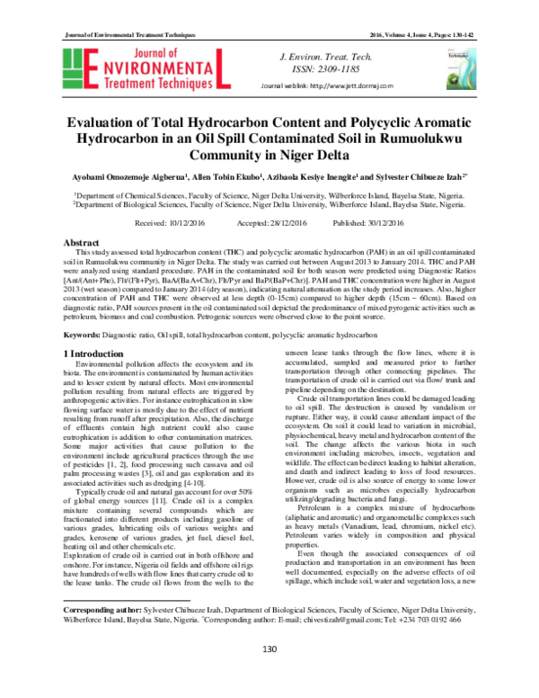(PDF) Evaluation of Total Hydrocarbon Content and Polycyclic Aromatic Hydrocarbon in an Oil ...
