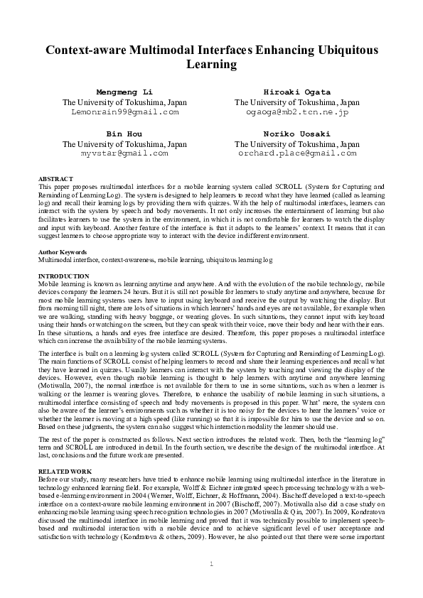 (PDF) Context-aware Multimodal Interfaces Enhancing Ubiquitous Learning