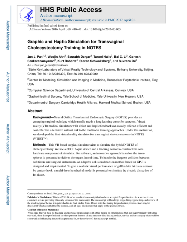 (PDF) Graphic and haptic simulation for transvaginal cholecystectomy ...