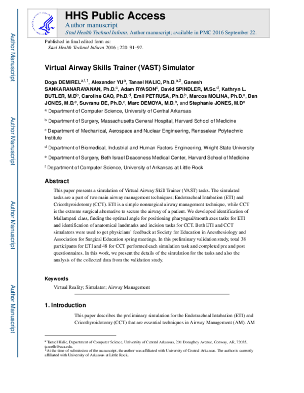 (PDF) Virtual Airway Skills Trainer (VAST) Simulator