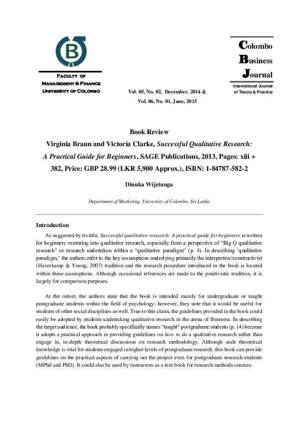(PDF) Victoria Clarke , Successful Qualitative Research : A Practical ...