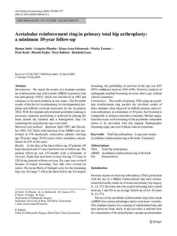 (PDF) Acetabular reinforcement ring in primary total hip arthroplasty ...