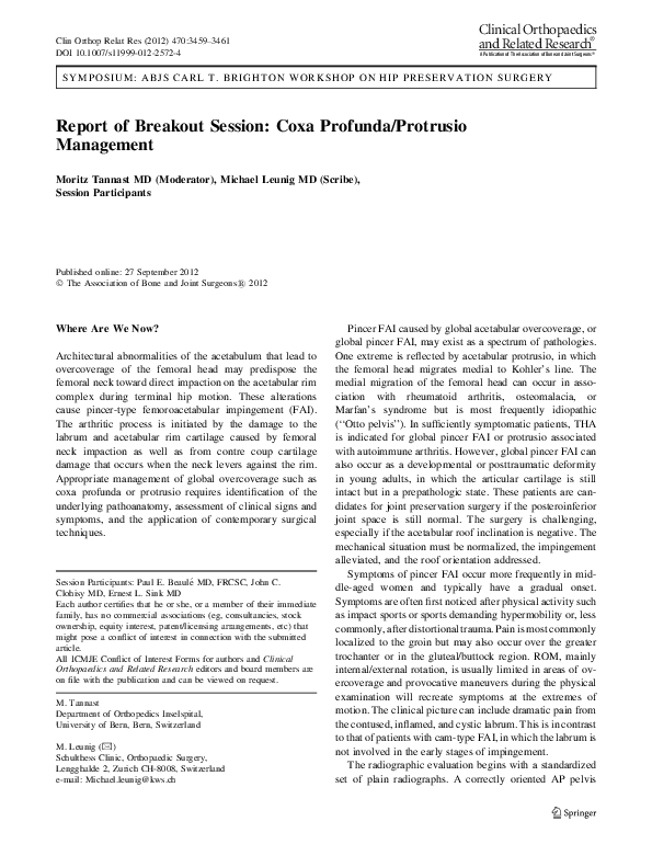 (PDF) Report of Breakout Session: Coxa Profunda/Protrusio Management