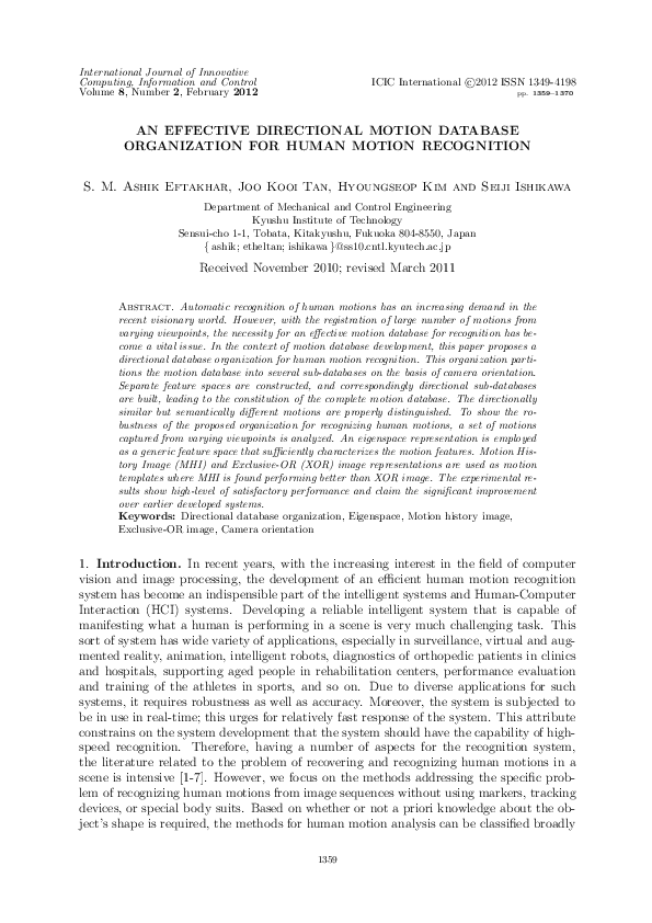 (PDF) An Effective Directional Motion Database Organization for Human ...