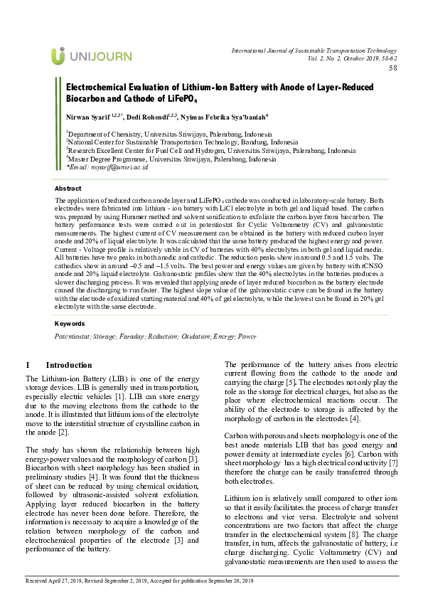 (PDF) Electrochemical Evaluation of Lithium-Ion Battery with Anode of ...