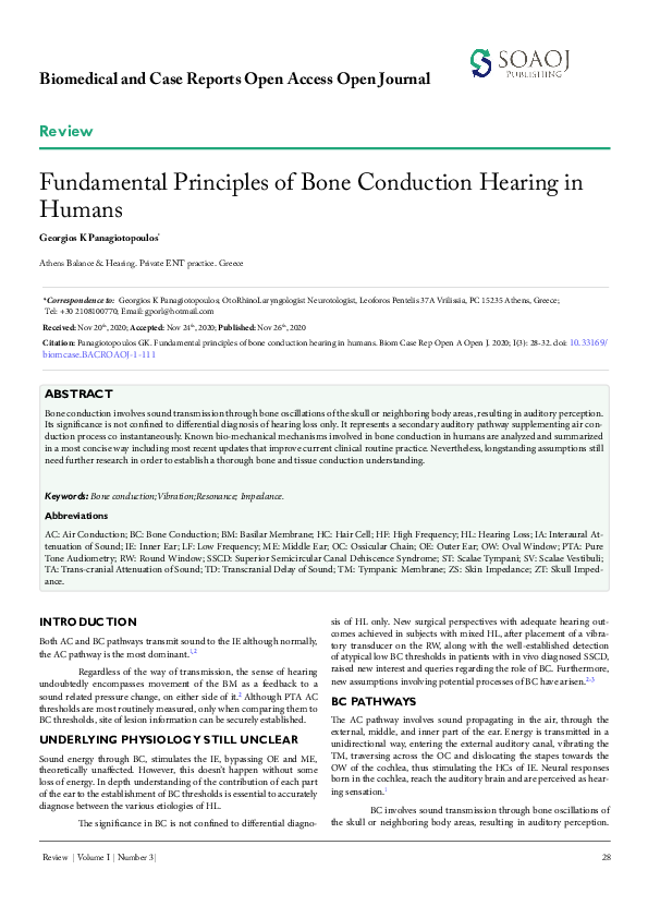 (PDF) Fundamental Principles of Bone Conduction Hearing in Humans