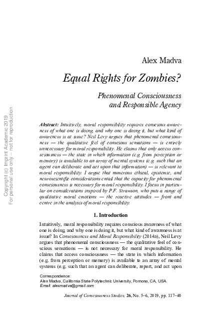(PDF) Equal Rights for Zombies?: Phenomenal Consciousness and ...