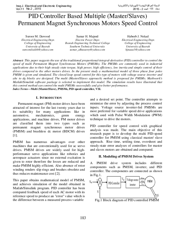 (PDF) PID Controller Based Multiple (Master/Slaves) Permanent Magnet ...