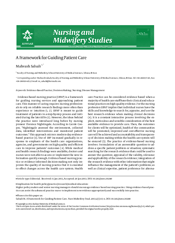 (PDF) A Framework for Guiding Patient Care