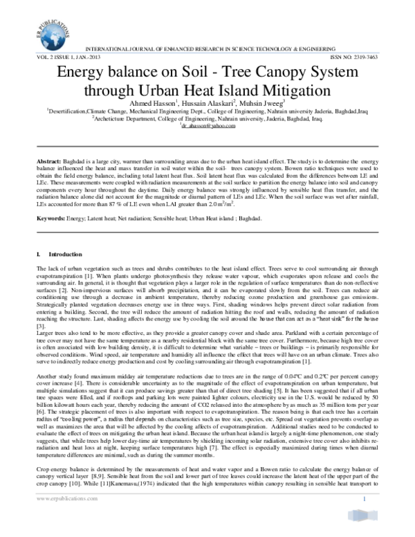(PDF) Energy balance on Soil-Tree Canopy System through Urban Heat ...