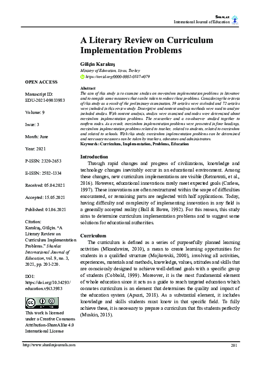 (PDF) A Literary Review on Curriculum Implementation Problems