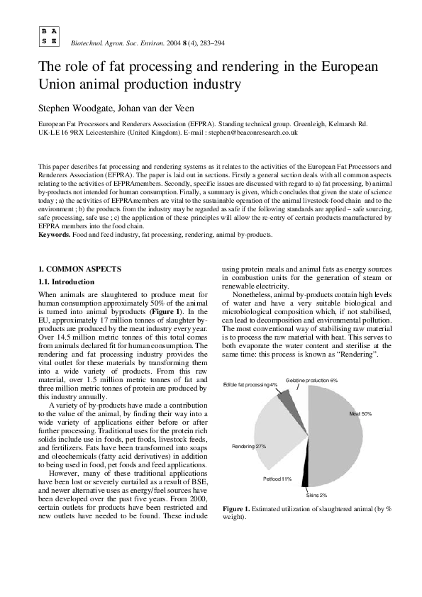 (PDF) The role of fat processing and rendering in the European Union ...