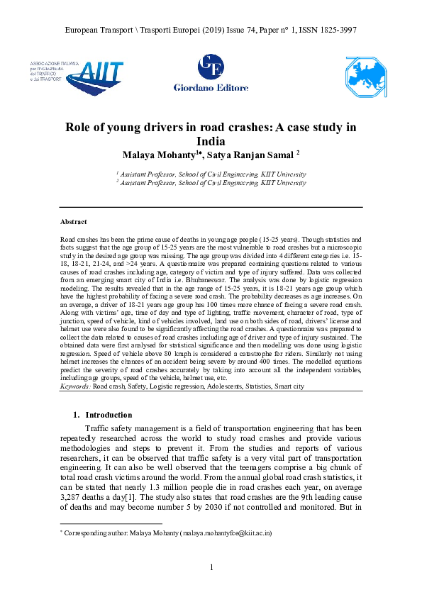 (PDF) Role of young drivers in road crashes: A case study in India