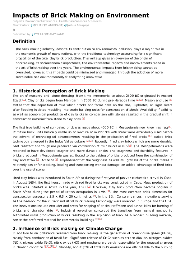 (PDF) Impacts of Brick Making on Environment