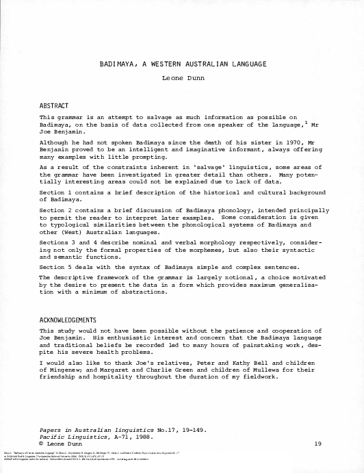 (PDF) Badimaya, a Western Australian Language