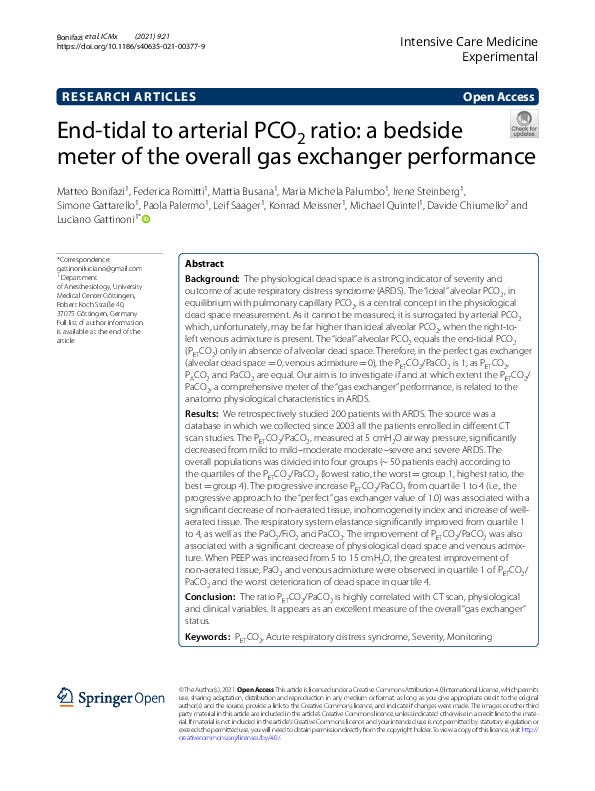 (PDF) End-tidal to arterial PCO2 ratio: a bedside meter of the overall ...