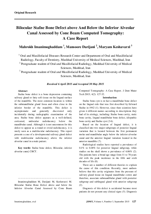 (PDF) Bilocular Stafne Bone Defect above And Below the Inferior ...