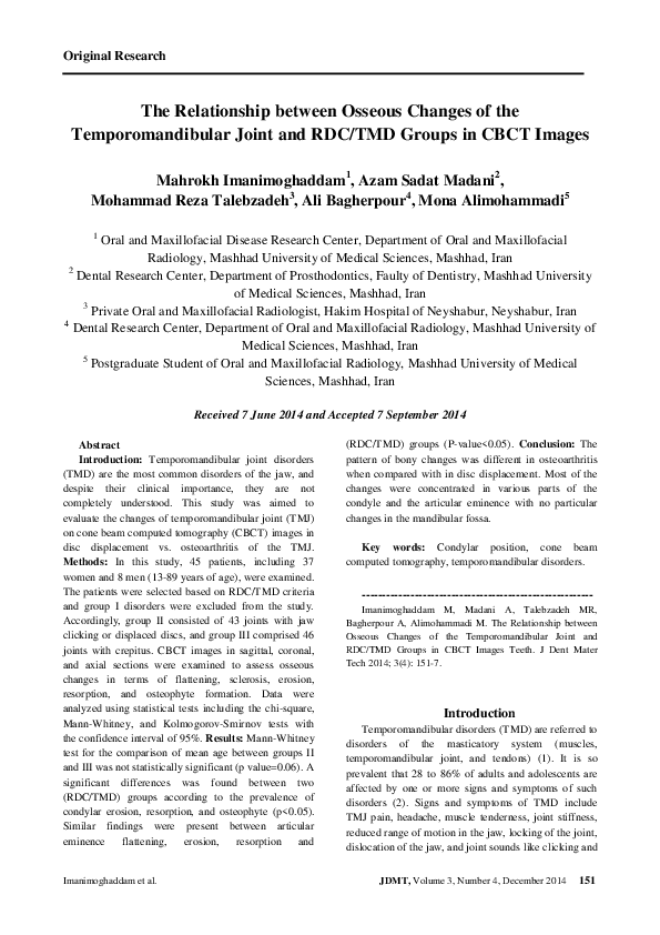 (PDF) The Relationship between Osseous Changes of the Temporomandibular ...