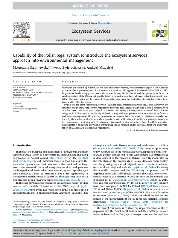 (PDF) Capability of the Polish Legal System to introduce the ecosystem ...