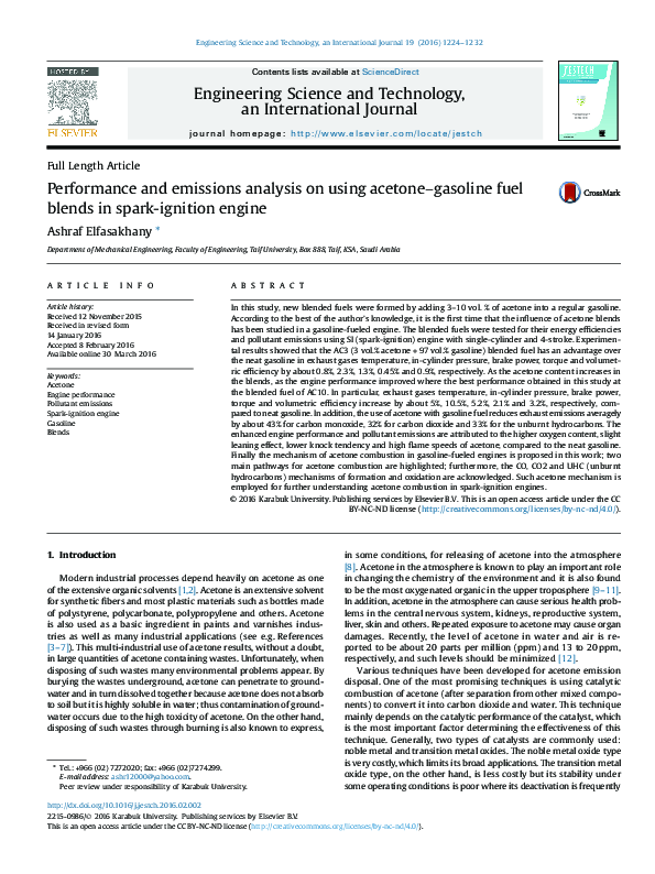 (PDF) Performance and emissions analysis on using acetone–gasoline fuel ...