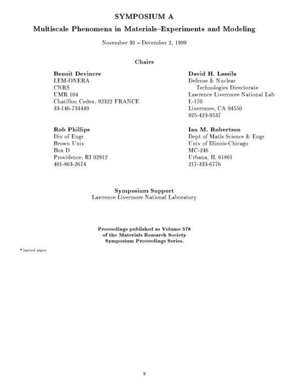 (PDF) Multiscale Phenomena in Materials{Experiments and Modeling Chairs