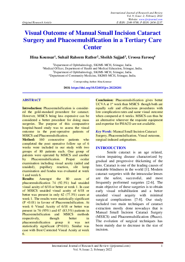 (PDF) Visual Outcome of Manual Small Incision Cataract Surgery and ...