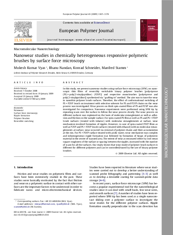 (PDF) Nanowear studies in chemically heterogeneous responsive polymeric ...