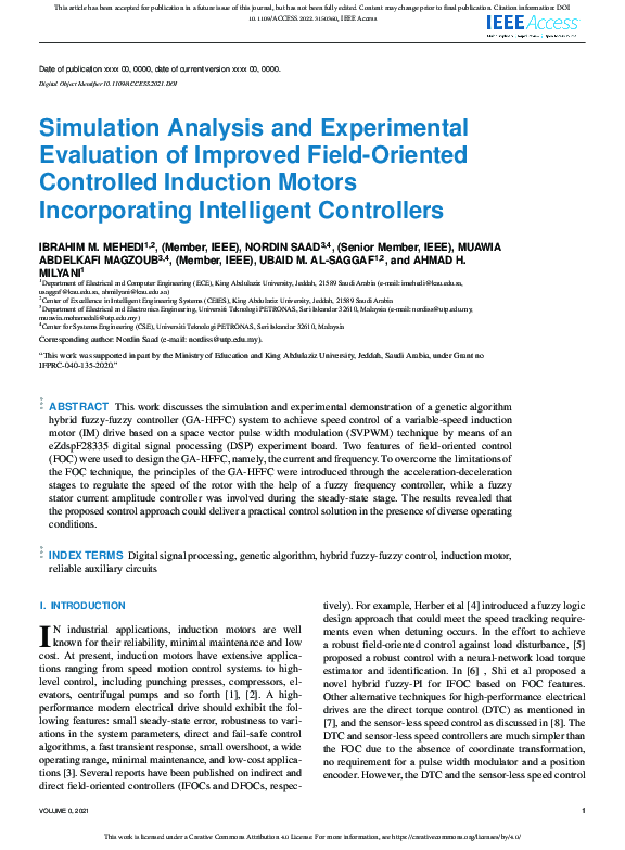 Pdf Simulation Analysis And Experimental Evaluation Of Improved Field Oriented Controlled